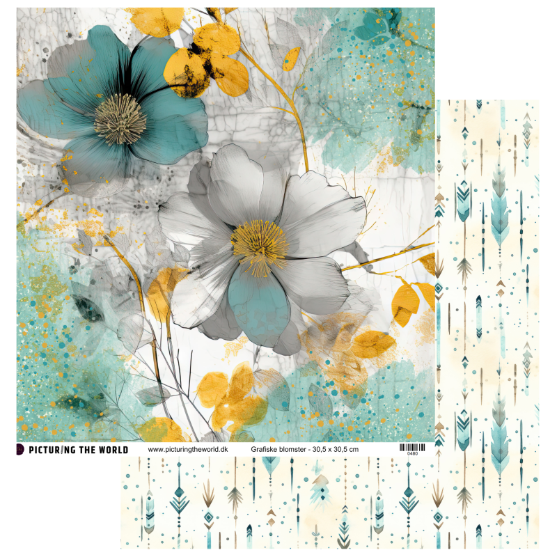 PTW Design Tyrkise kontraster - Grafiske Blomster 12x12 mønsterpapir ...